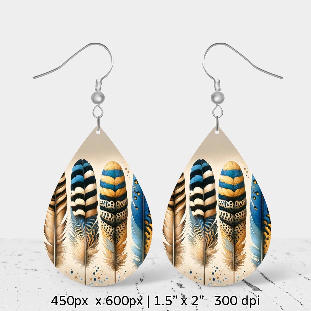 Bird Feathers Sublimation Earring Design, Teardrop Earring Design ...