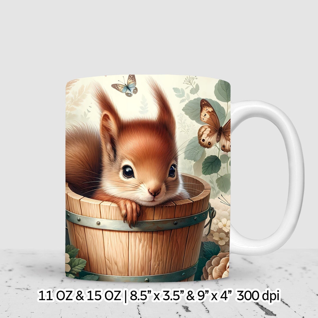 3D Cute Baby Squirrel Mug Wrap Sublimation Design for 15 Oz & 11 Oz ...