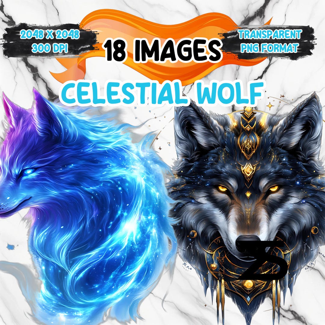 Watercolor Celestial Wolf PNG Image on Transparent Background, Digital ...