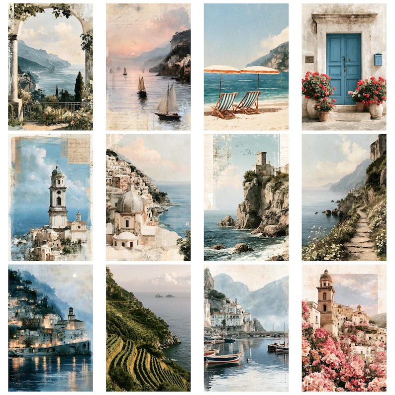 Amalfi Coast Landscapes Vintage Junk Journal Kit With Printable ...