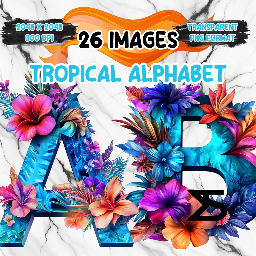 Watercolor Tropical Alphabet PNG Image on Transparent Background ...