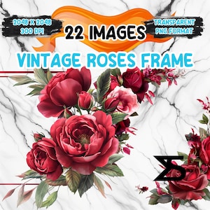 Watercolor Vintage Roses Frame PNG Image on Transparent Background ...