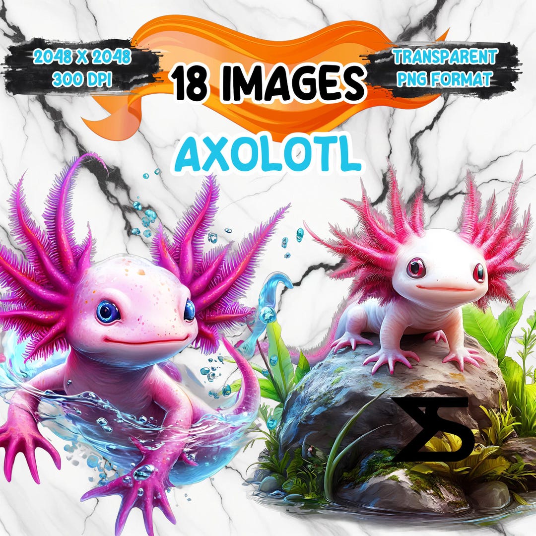 Watercolor Axolotl PNG Image, Axolotl Clipart Bundle, Commercial Use ...