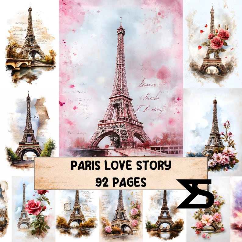 Paris Love Story Vintage Romantic Junk Journal Kit Ephemera Papers ...