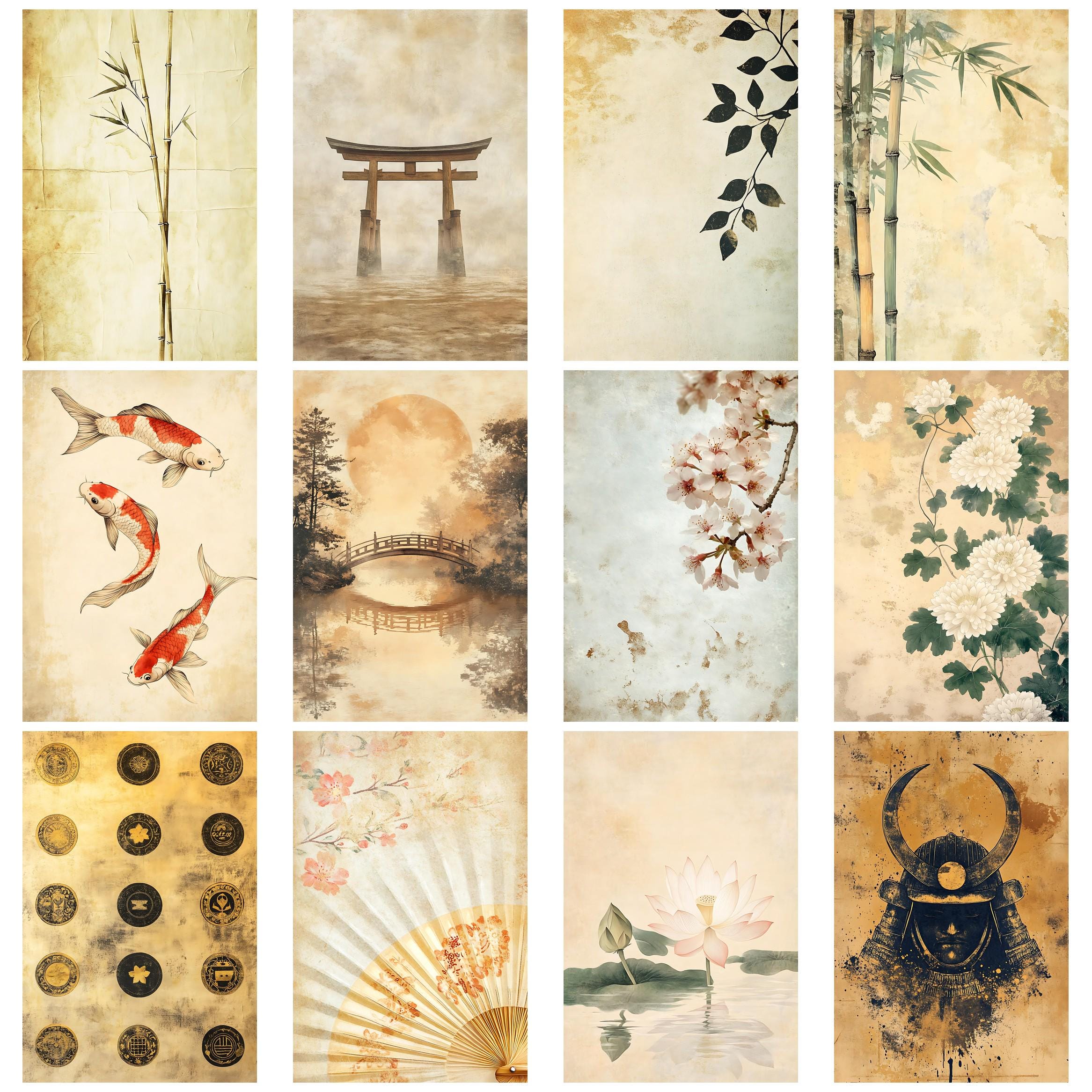 Gold Japan Vintage Junk Journal Kit Japanese Ephemera Gold Foil Papers ...