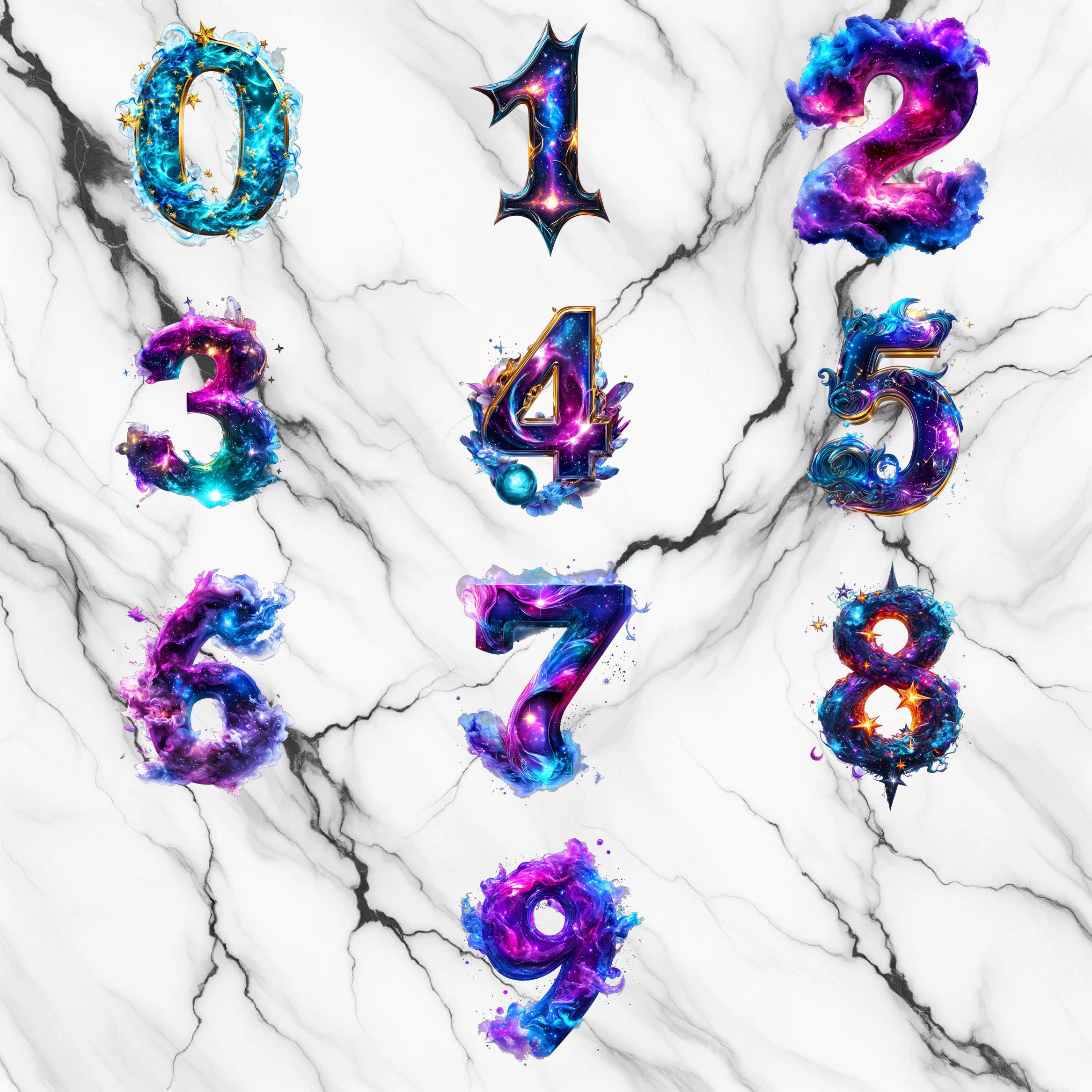 Watercolor Celestial Number PNG Image on Transparent Background ...