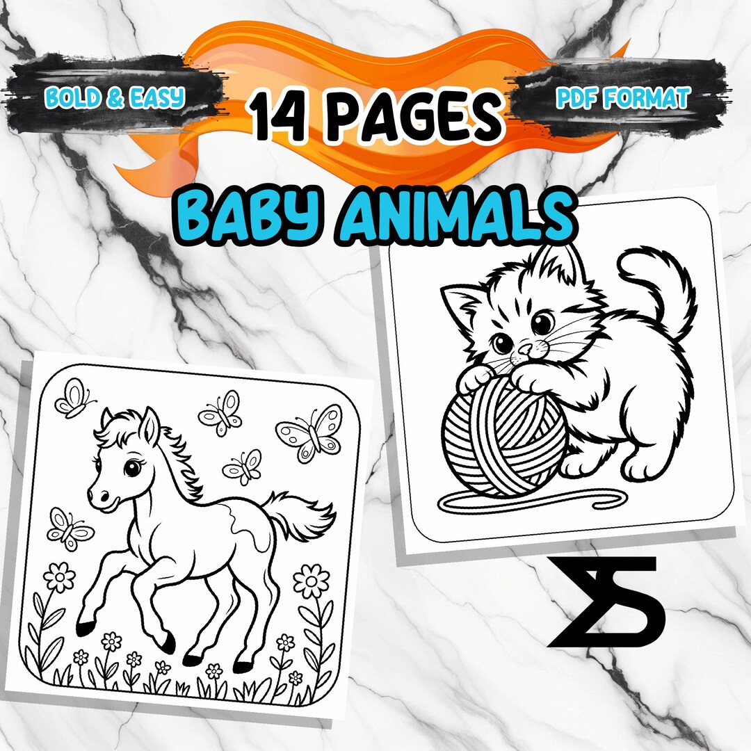 Baby Animals Coloring Book, Printable Adult Coloring Book, Coloring ...