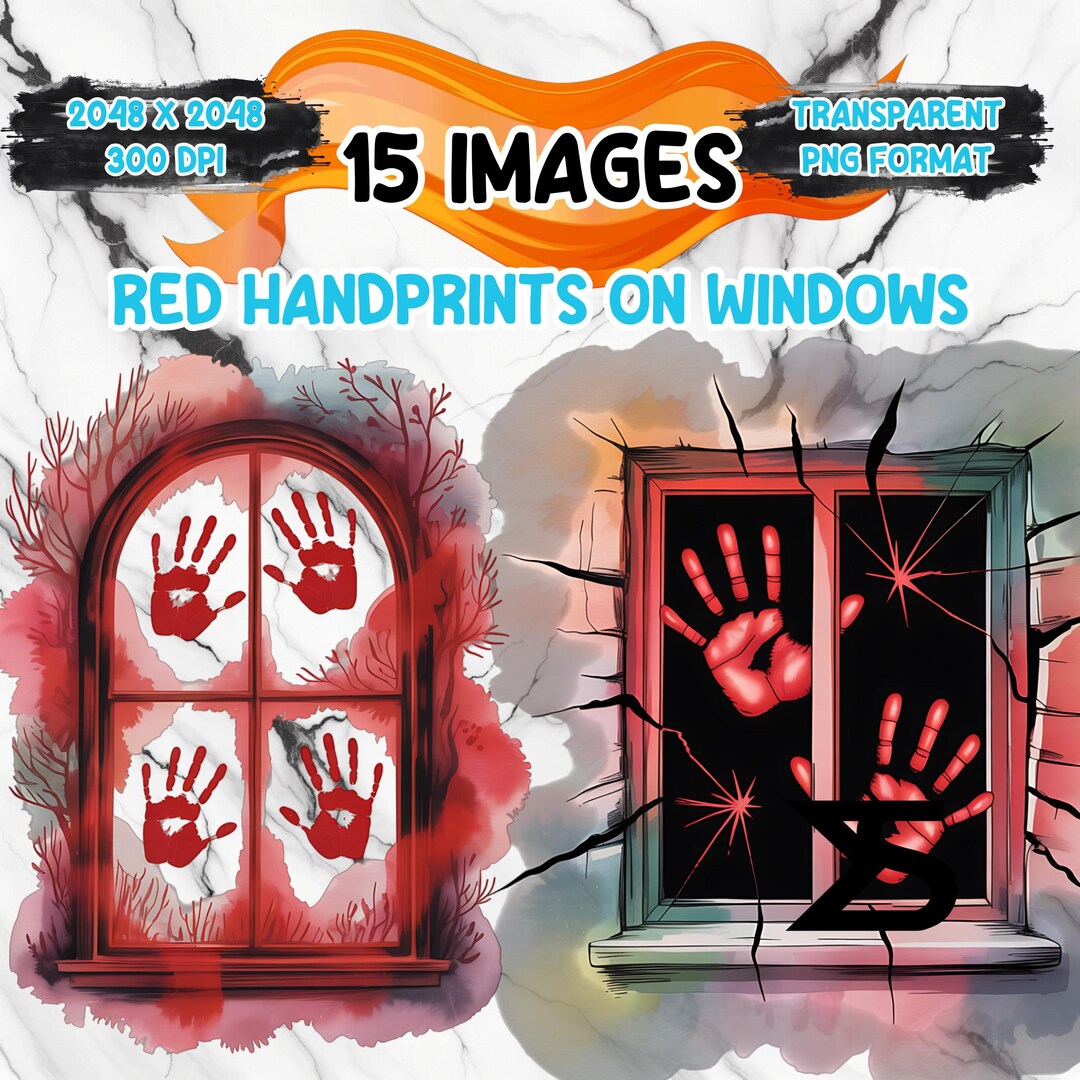 Watercolor Red Handprints on Windows PNG Image on Transparent ...