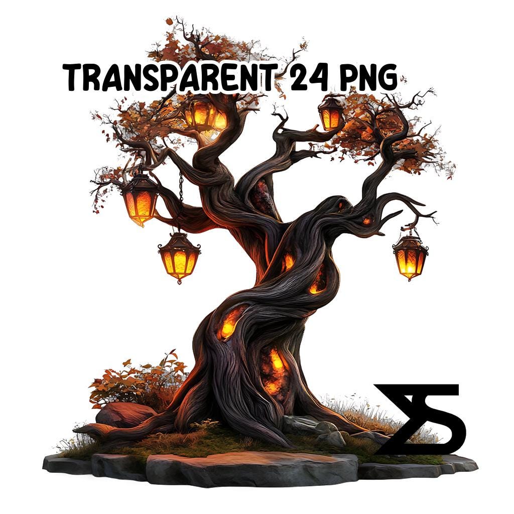 Watercolor Twisted Tree Lanterns PNG Image on Transparent Background ...