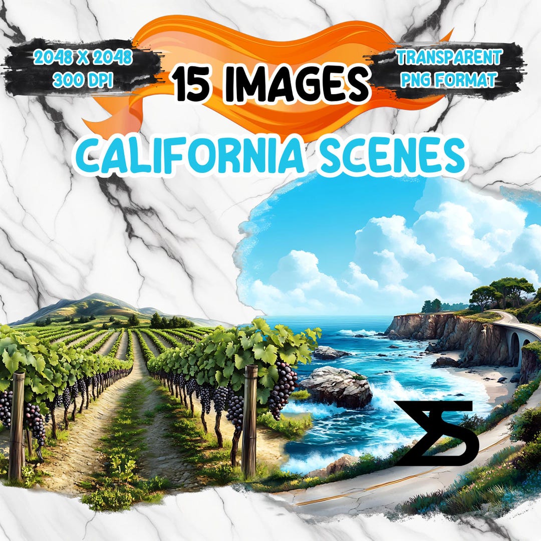 Watercolor California Scenes PNG Image, California Clipart Bundle ...