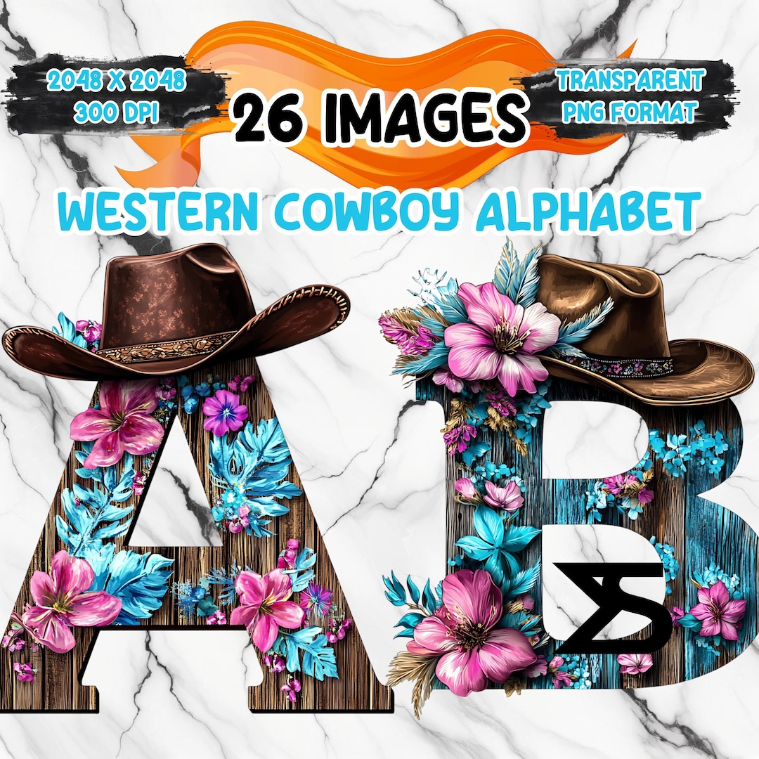 Watercolor Western Cowboy Alphabet PNG Image on Transparent Background ...