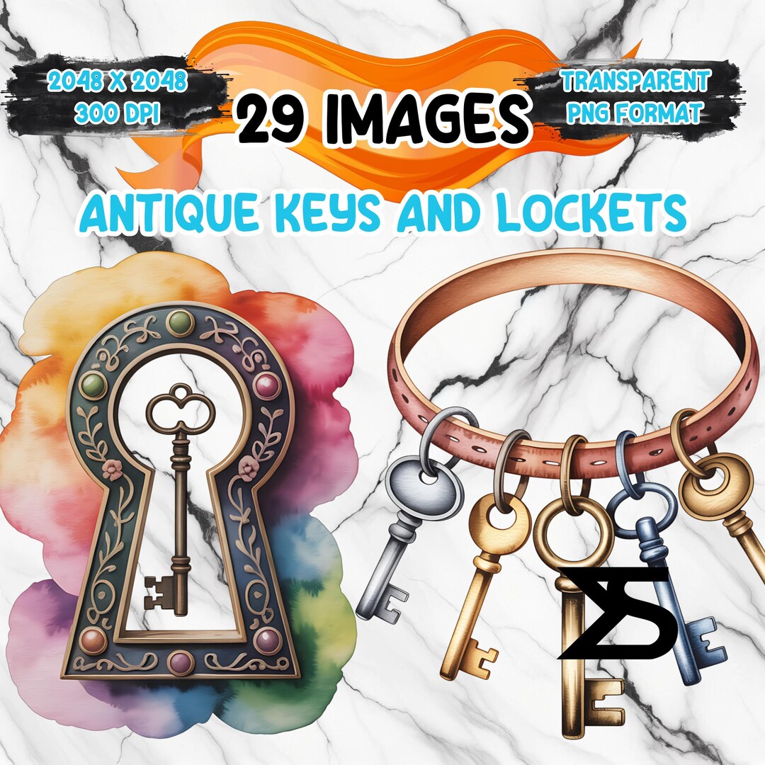 Watercolor Antique Keys and Lockets PNG Image on Transparent Background ...