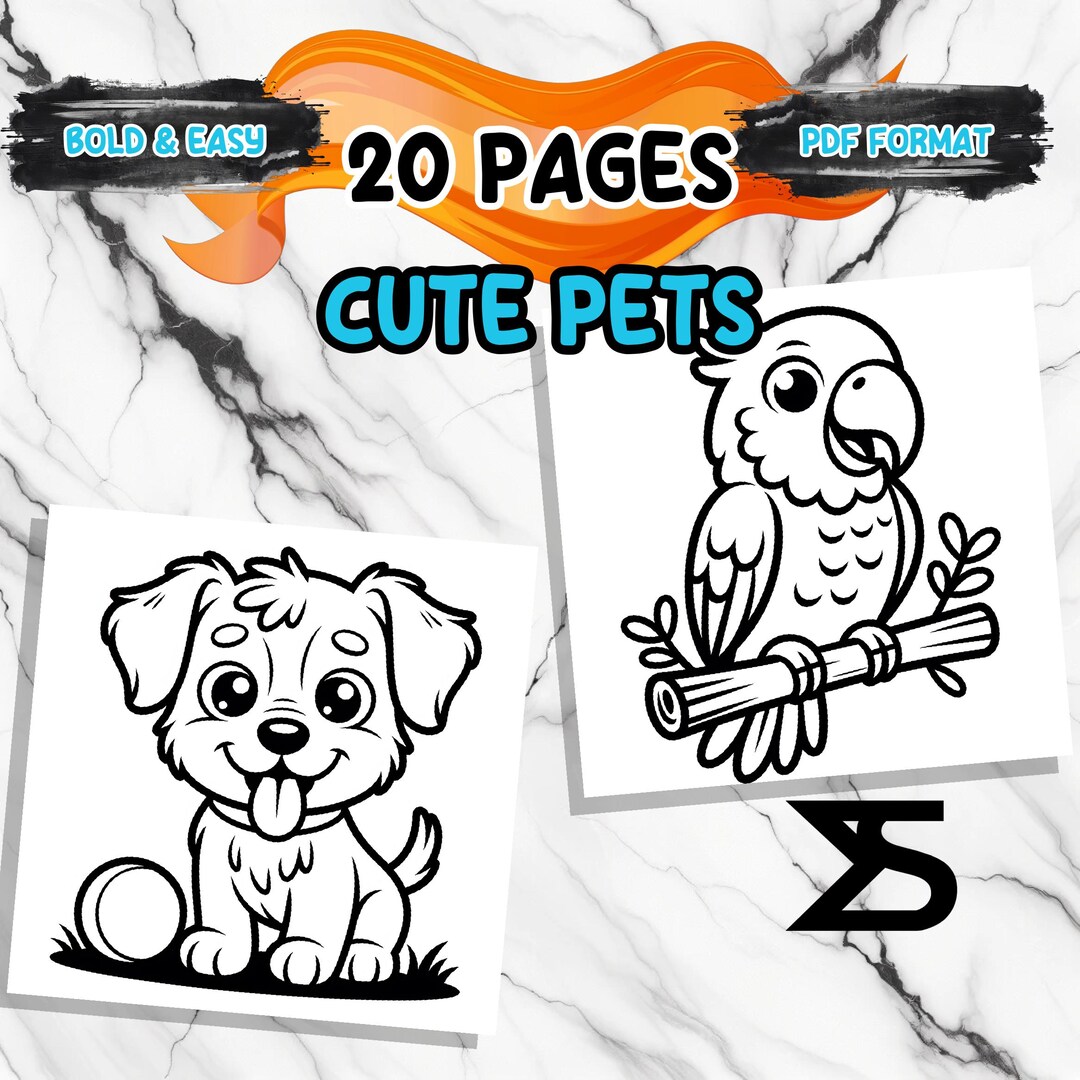 Cute Pets Coloring Book, Printable Adult Coloring Book, Coloring Pages ...