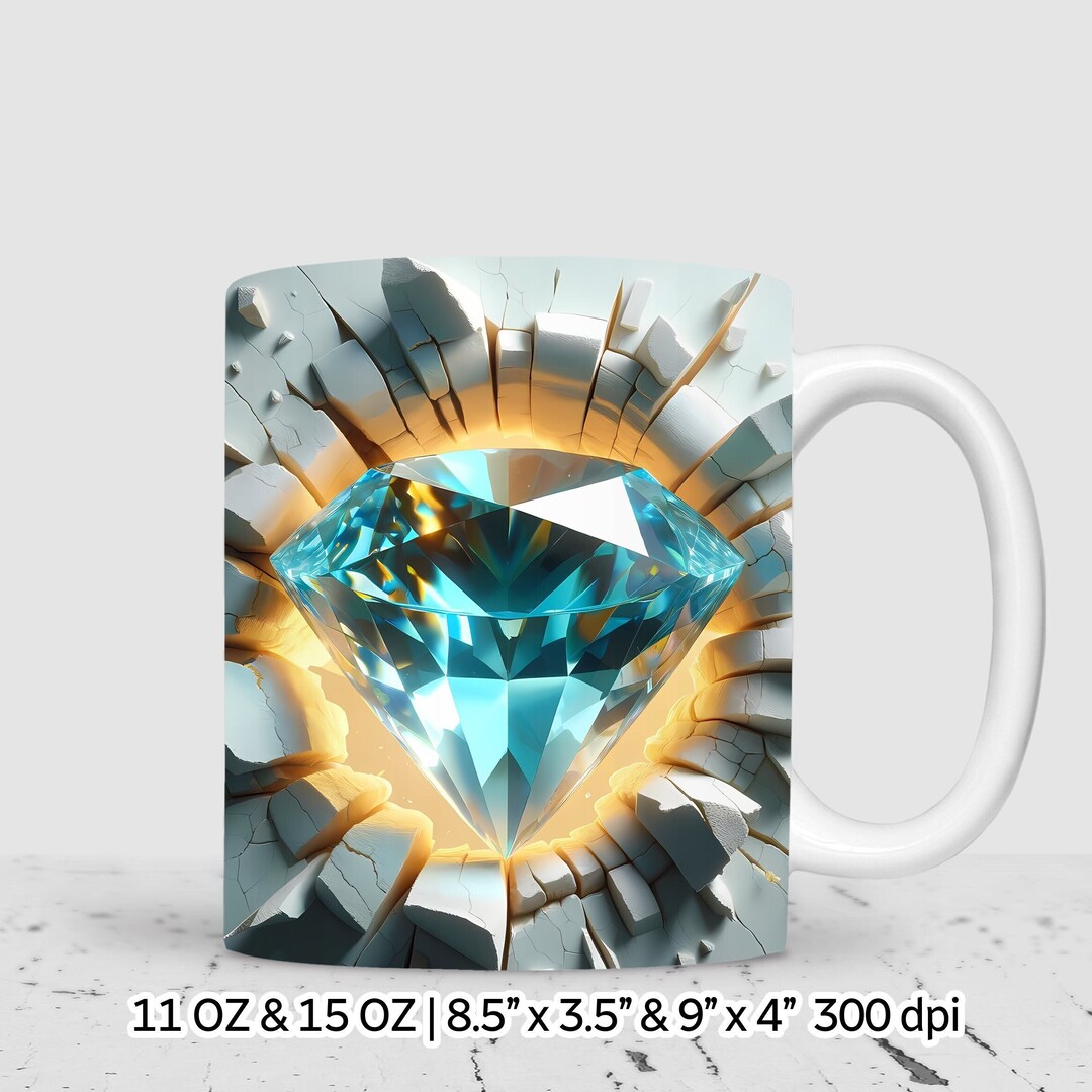 Gemstone Topaz 3D Hole in the Wall Sublimation Mug Wrap Design, 11 Oz ...