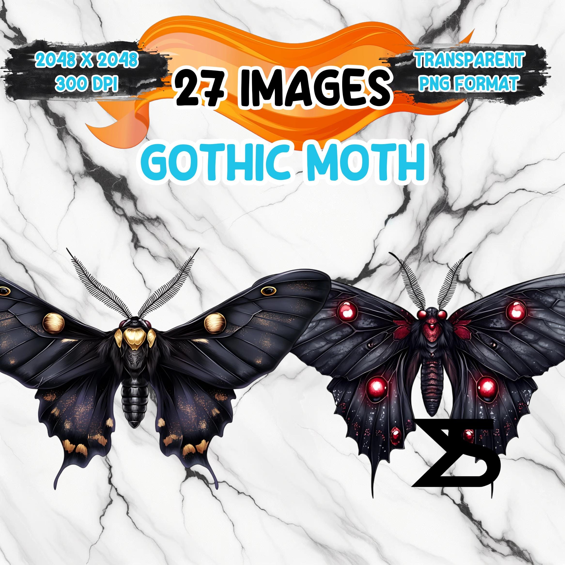 Watercolor Gothic Moth PNG Image on Transparent Background, Digital ...
