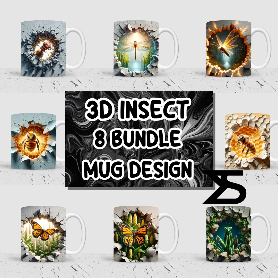 3D Insects Sublimation Mug Wrap Design Bundle, 11 Oz & 15 Oz Mug Design ...