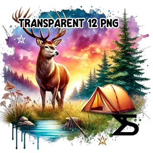 12 Watercolor Camping Clipart | Tent, Campfire, Lantern, Backpack ...