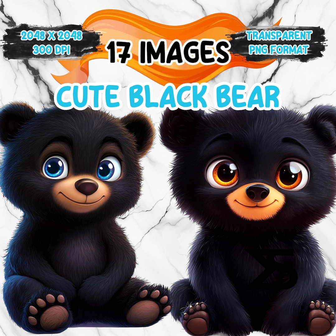 Watercolor Cartoon Cute Black Bear, Black Bear Clipart Bundle ...