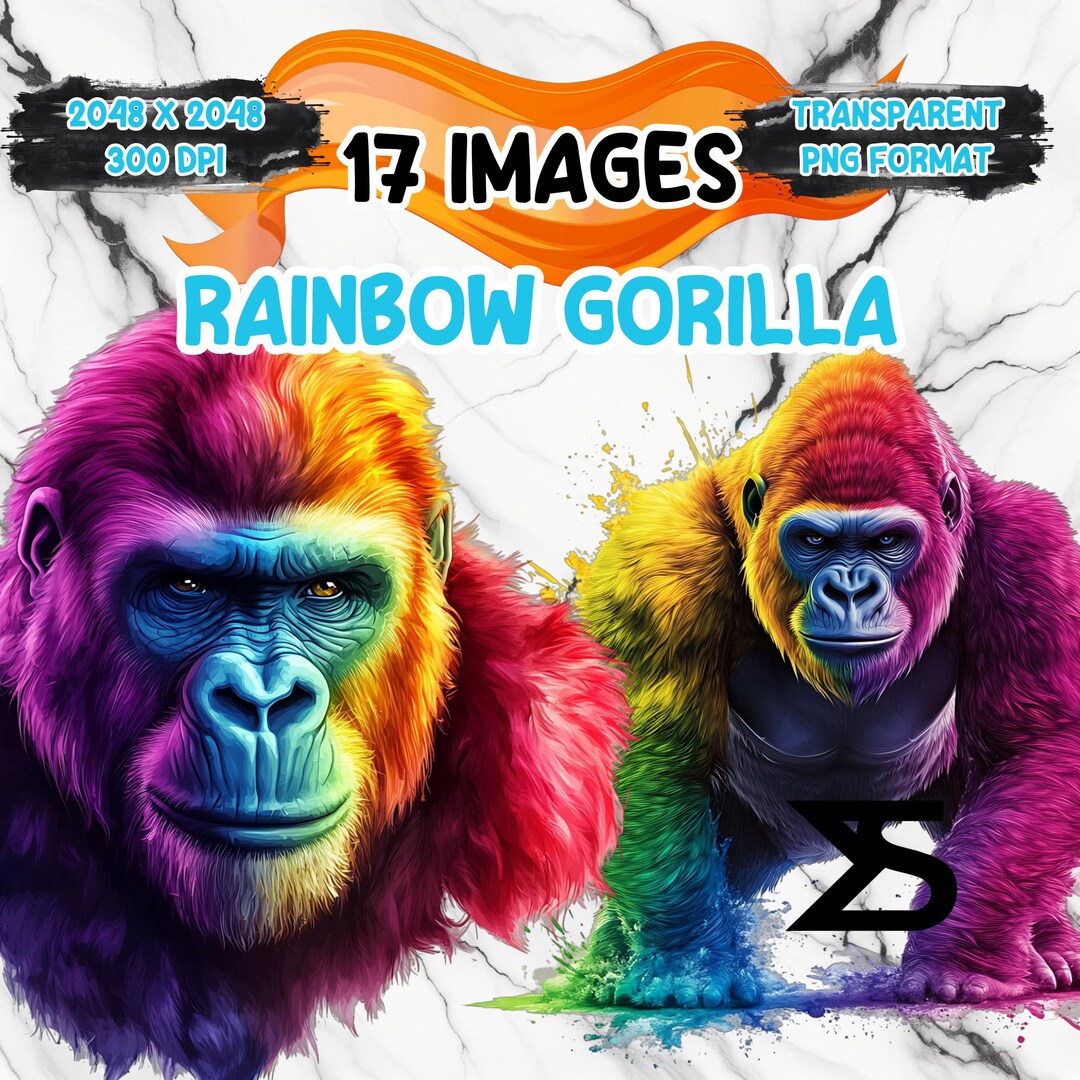 Watercolor Rainbow Gorilla PNG Image on Transparent Background, Digital ...