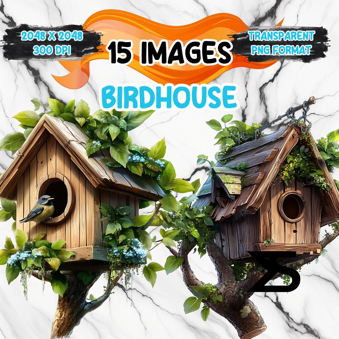 Watercolor Birdhouse PNG Image, Bird Clipart Bundle, Commercial Use ...