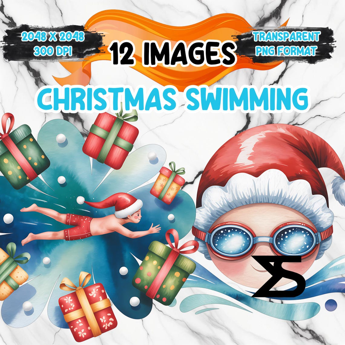 Watercolor Christmas Swimming PNG Image on Transparent Background ...