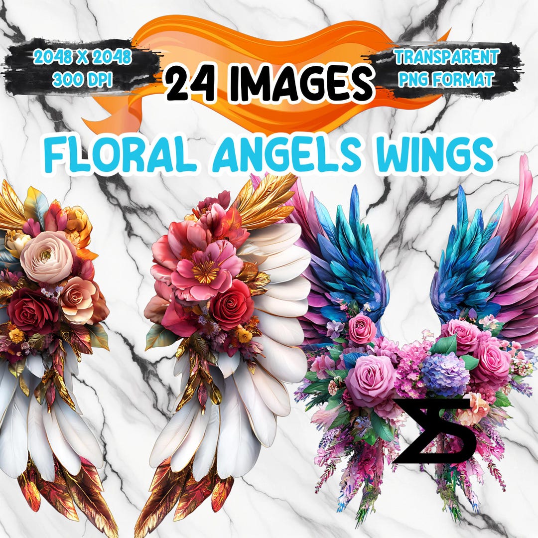 Watercolor Floral Angels Wings PNG Image on Transparent Background ...