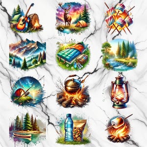 12 Watercolor Camping Clipart | Tent, Campfire, Lantern, Backpack ...