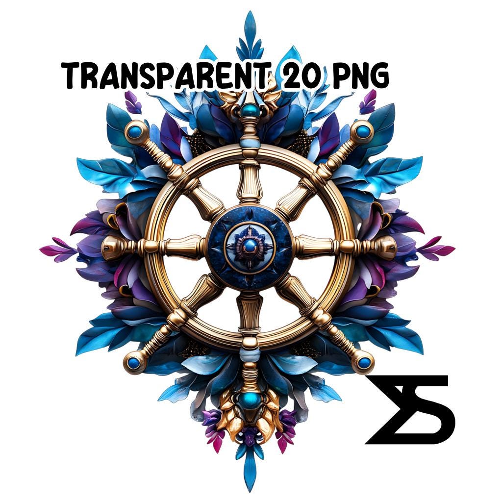 Watercolor Ships Wheel PNG Image on Transparent Background, Digital ...