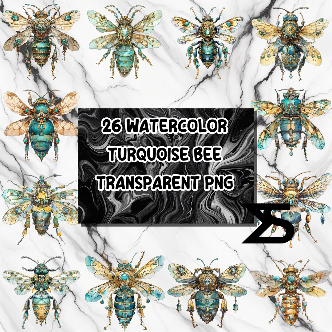 26 imágenes prediseñadas de abeja dorada turquesa, impresión de abeja ...