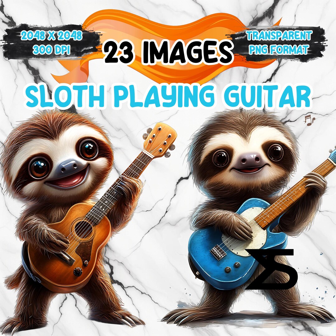 Watercolor Sloth Playing Guitar PNG Image on Transparent Background ...