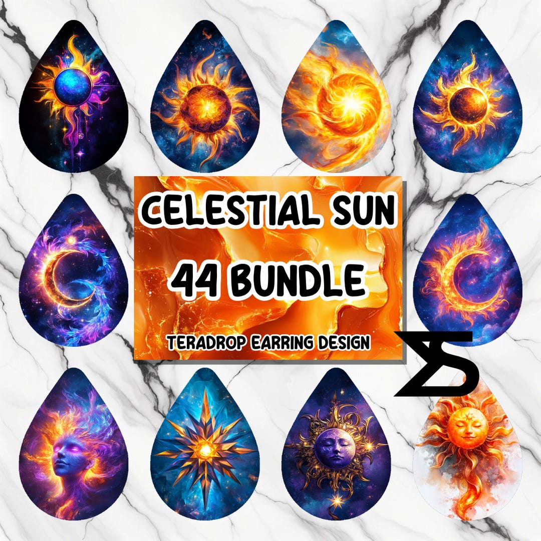 Celestial Sun Sublimation Earring Design Bundle, Instant Digital ...