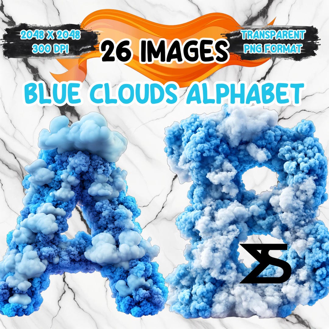 Watercolor Blue Clouds Alphabet PNG Image on Transparent Background ...