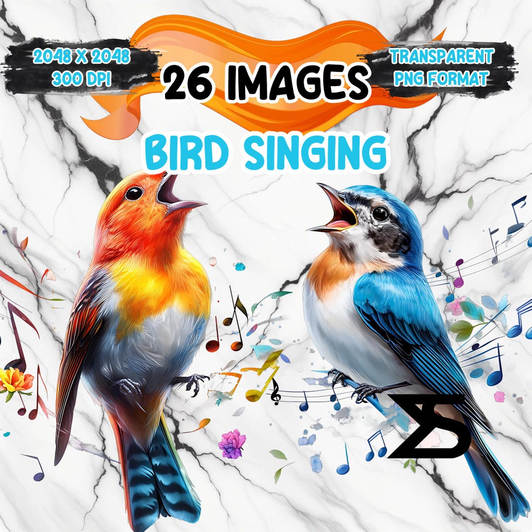 Watercolor Bird Singing PNG Image, Spring Clipart Bundle, Commercial ...