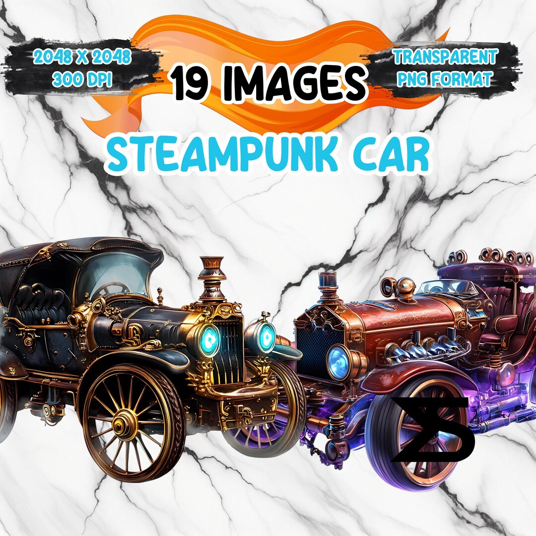 Watercolor Steampunk Car PNG Image on Transparent Background, Digital ...