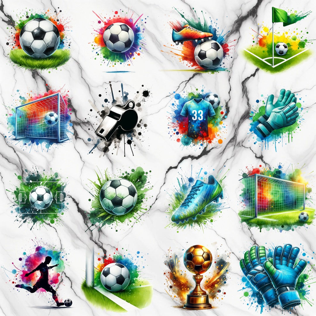 16 Watercolor Football Clipart , Soccer Clipart, Clipart Bundle ...