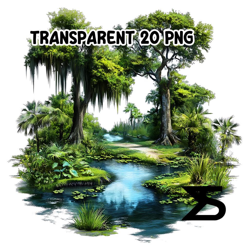 Watercolor Bayou PNG Image on Transparent Background, Digital Sticker ...