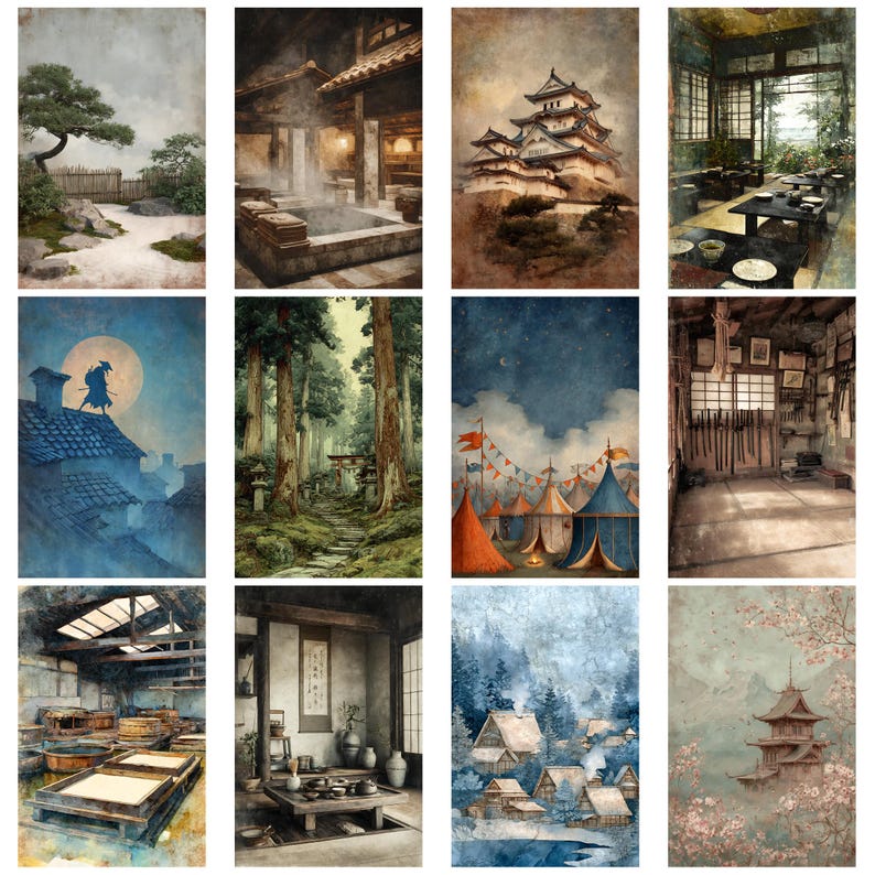 Feudal Japan Junk Journal Ephemera Pack Vintage Samurai Kimono Ukiyoe ...