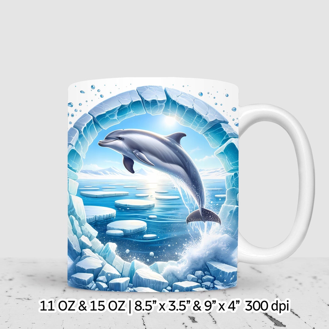 3D Ice Dolphin Hole in the Wall Sublimation Mug Wrap Design, 11 Oz & 15 ...