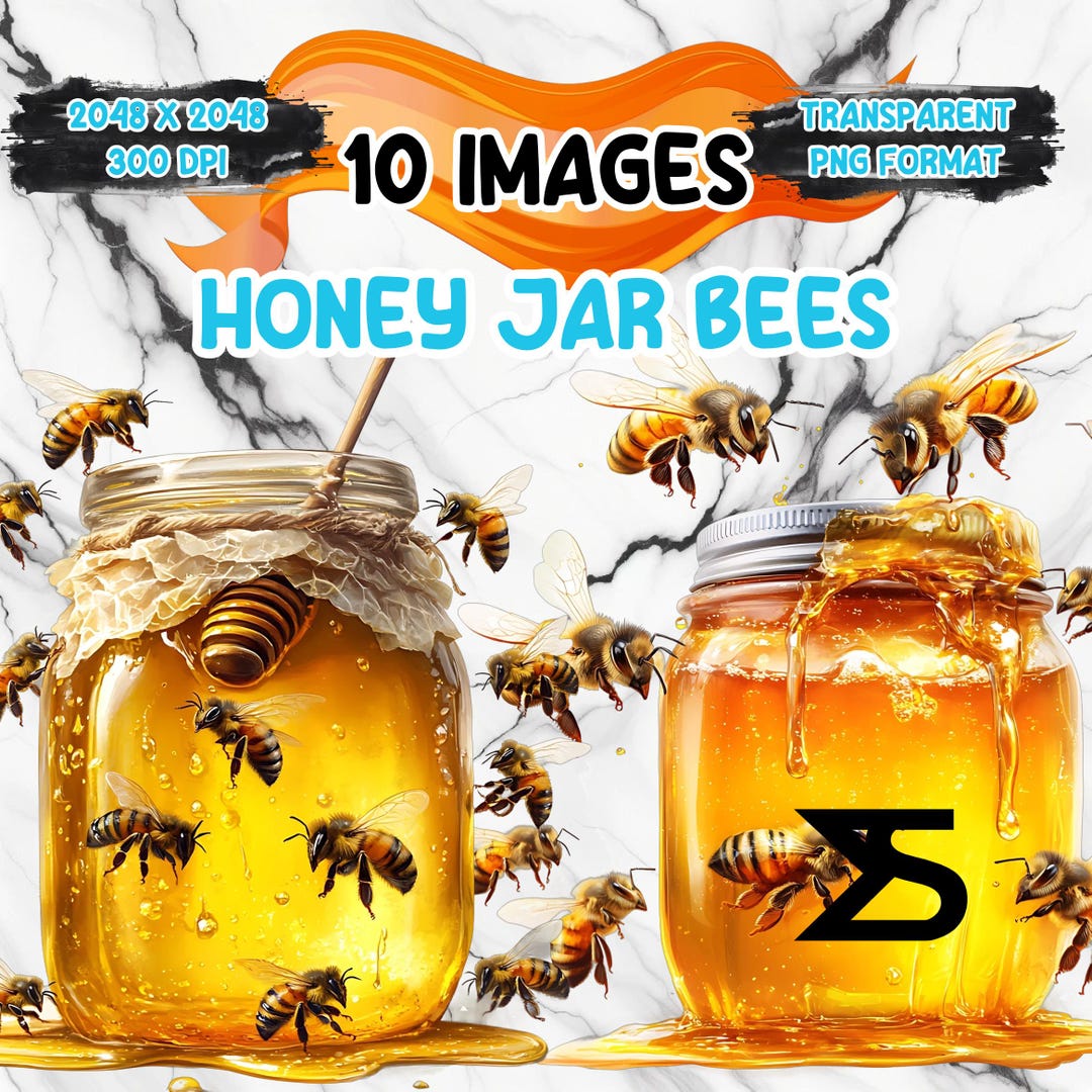 Watercolor Honey Jar With Bees PNG Image, Bee Clipart Bundle ...