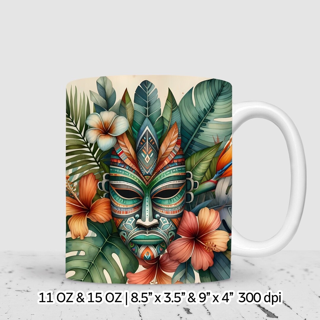 Watercolor Tribal Mask Sublimation Mug Wrap Design, 11 Oz & 15 Oz Mug ...