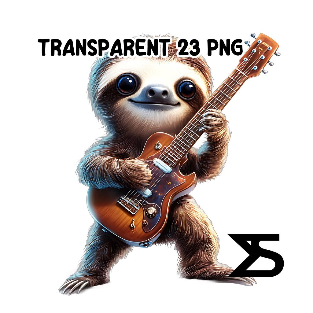 Watercolor Sloth Playing Guitar PNG Image on Transparent Background ...