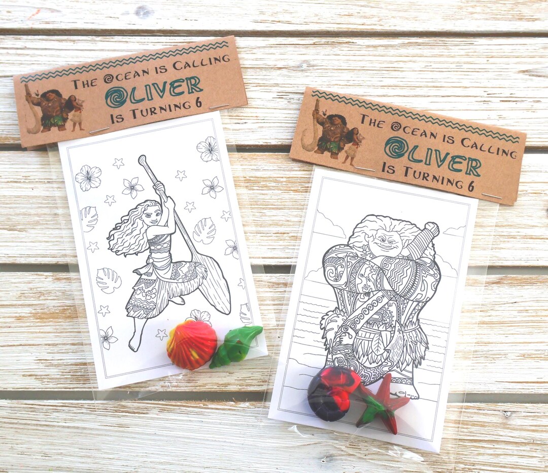 Moana Party Favors: Seashell Crayons & Coloring Page - Etsy
