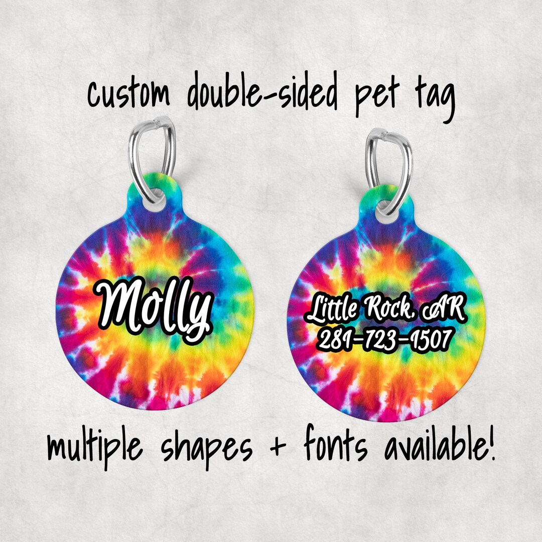 Rainbow Tie-dye Custom Double-sided Pet ID Tag Cute Custom Pet Tag 2 ...