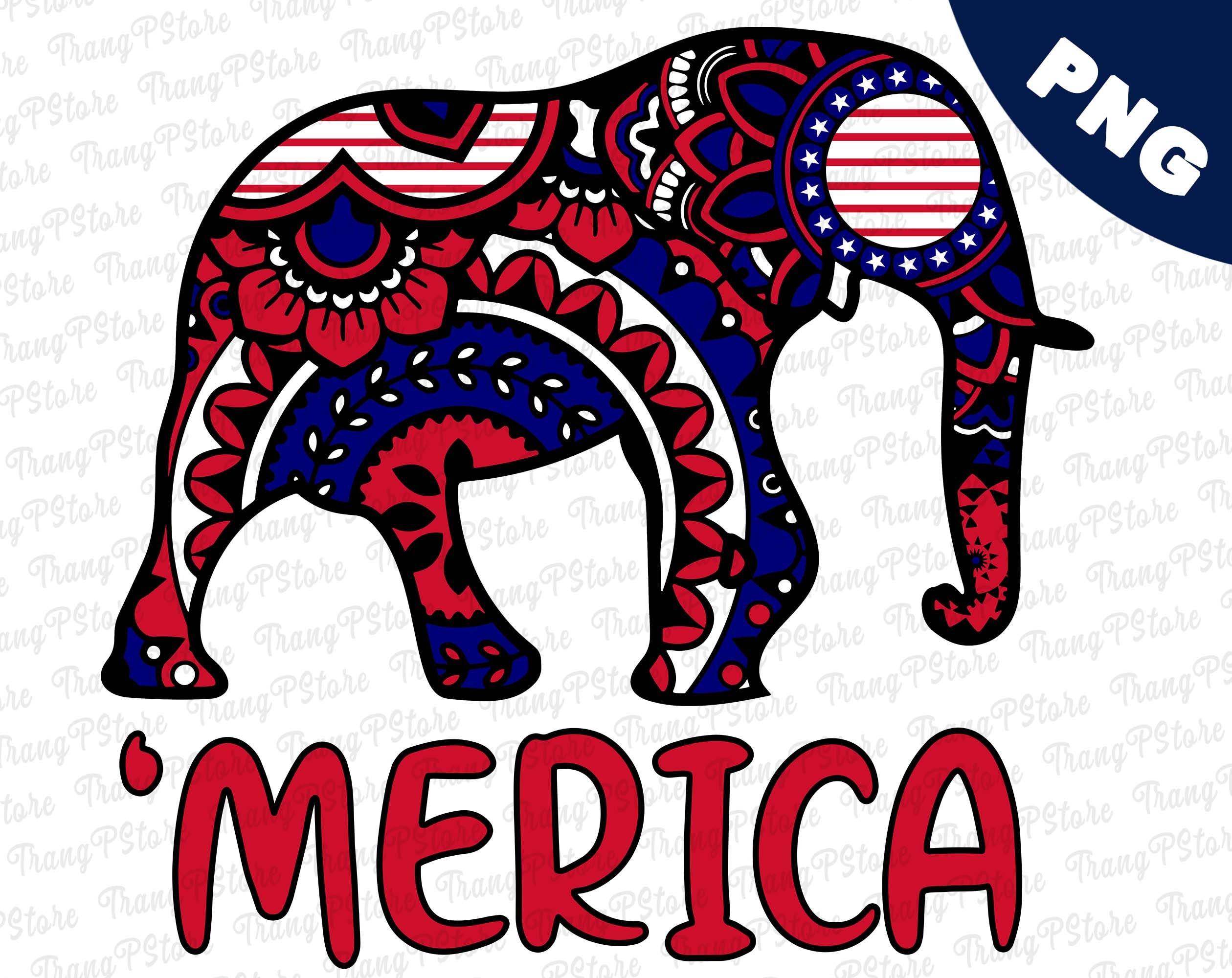 4th of July Elephant - Fourth, Red White Blue - Instant Digital ...