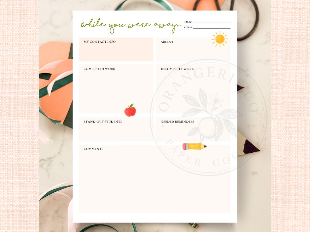 Watercolor Substitute Teacher Note Template, Hand Painted Card ...