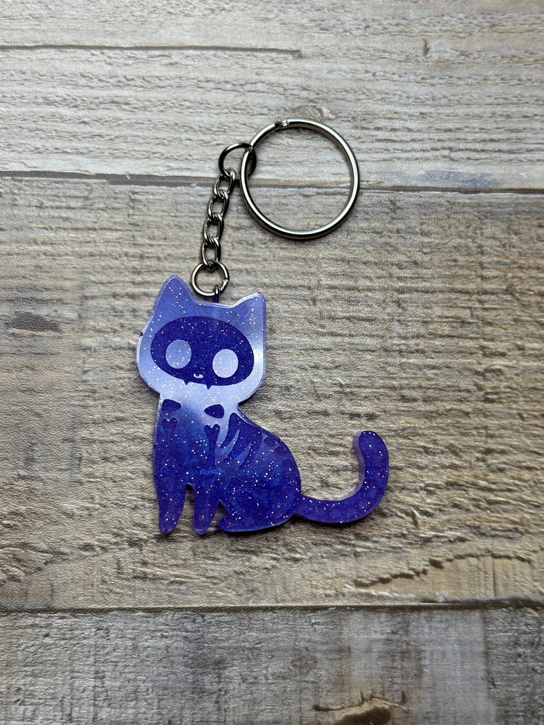Skeleton Kitty Keychain, Resin Keychain, Spooky Cat, Halloween Lover ...