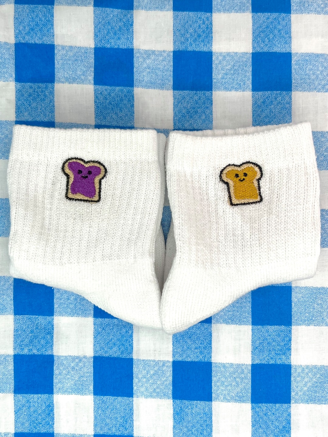 Peanut Butter & Jelly Embroidered Socks | Couplespatches | Trendy Sock ...