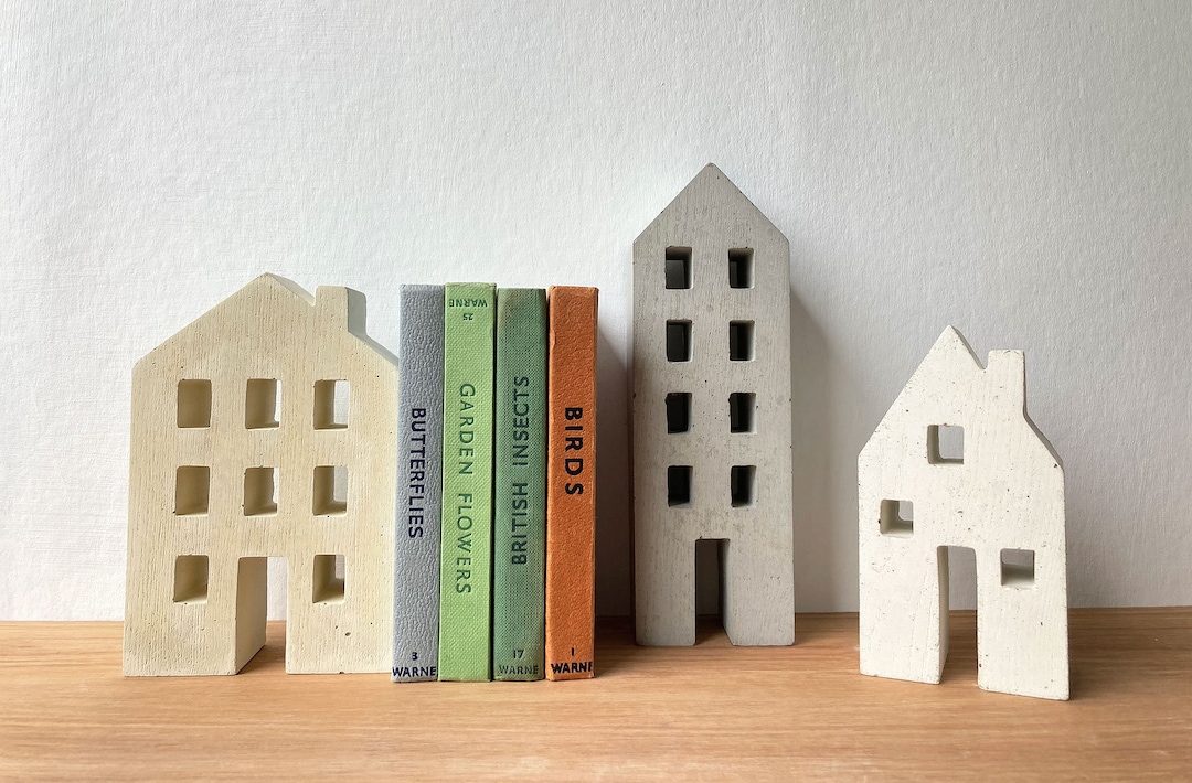 Concrete House Bookends, House Paper Weight, Modern Concrete Decorative ...