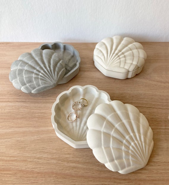 Shell Box With Lid Concrete Sea Shell Trinket Dish Sea Shell - Etsy UK