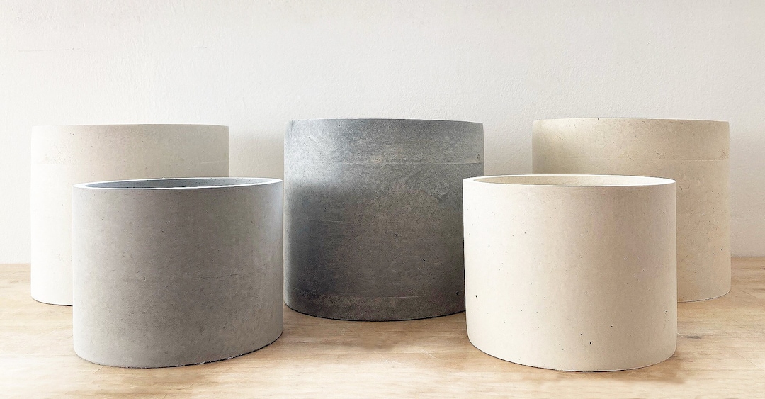Large Round Concrete Planter, Large Grey, White or Cream Concrete Plant ...